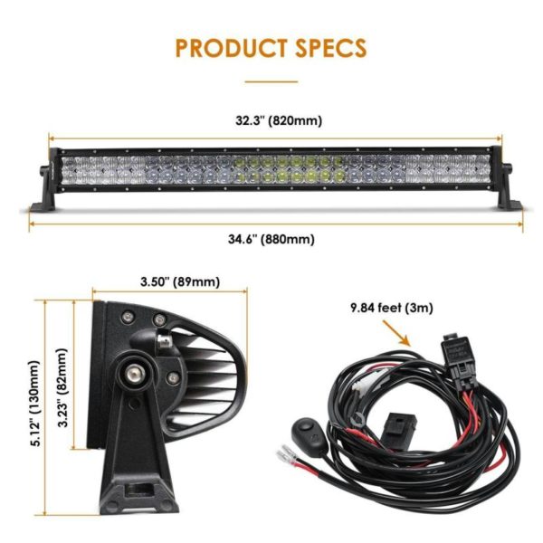 Auxbeam 32-Inch 180W Curved CREE LED Spot/Flood Light Bar With Wiring ...